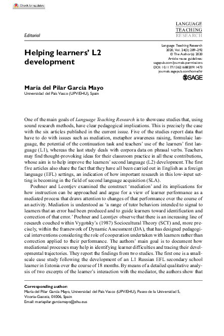 (PDF) Helping learners’ L2 development