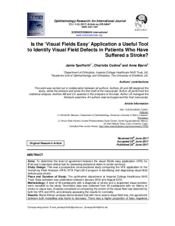 (PDF) Is the ‘Visual Fields Easy’ Application a Useful Tool to Identify ...