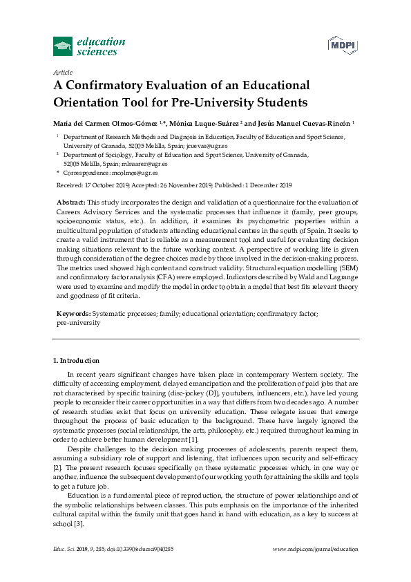 (PDF) A Confirmatory Evaluation of an Educational Orientation Tool for ...