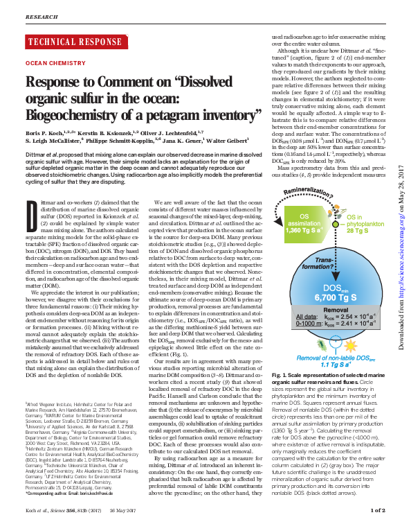 (PDF) Response to Comment on “Dissolved organic sulfur in the ocean: Biogeochemistry of a ...