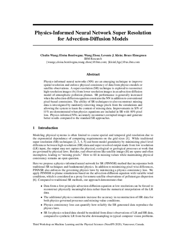 (PDF) Physics-Informed Neural Network Super Resolution for Advection ...