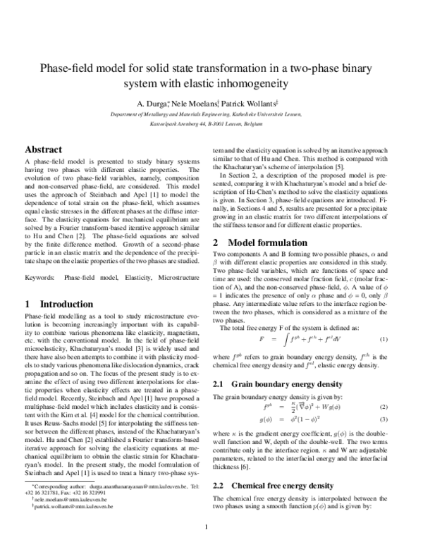 (PDF) Phase-field model for solid state transformation in a two-phase binary system with elastic ...