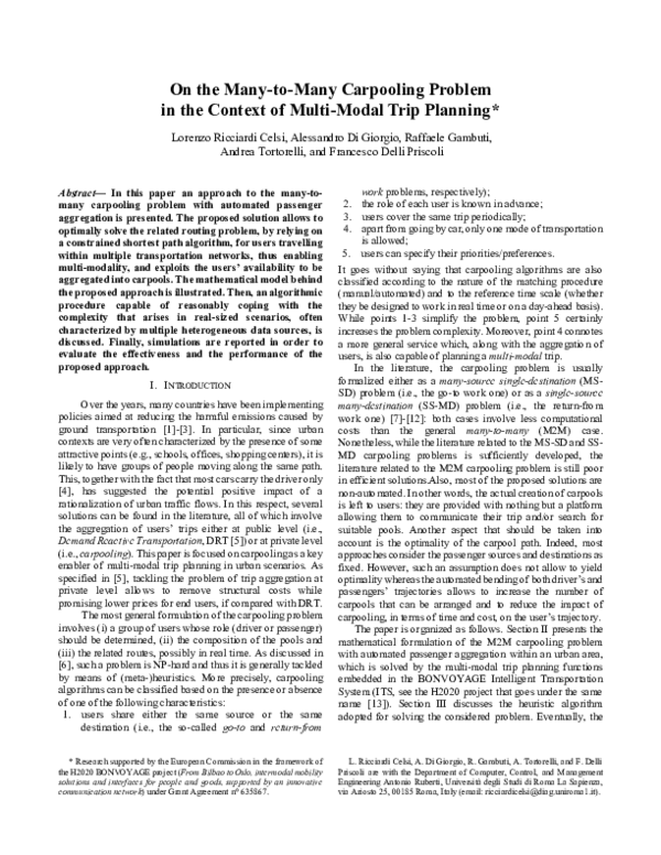 (PDF) On the many-to-many carpooling problem in the context of multi ...