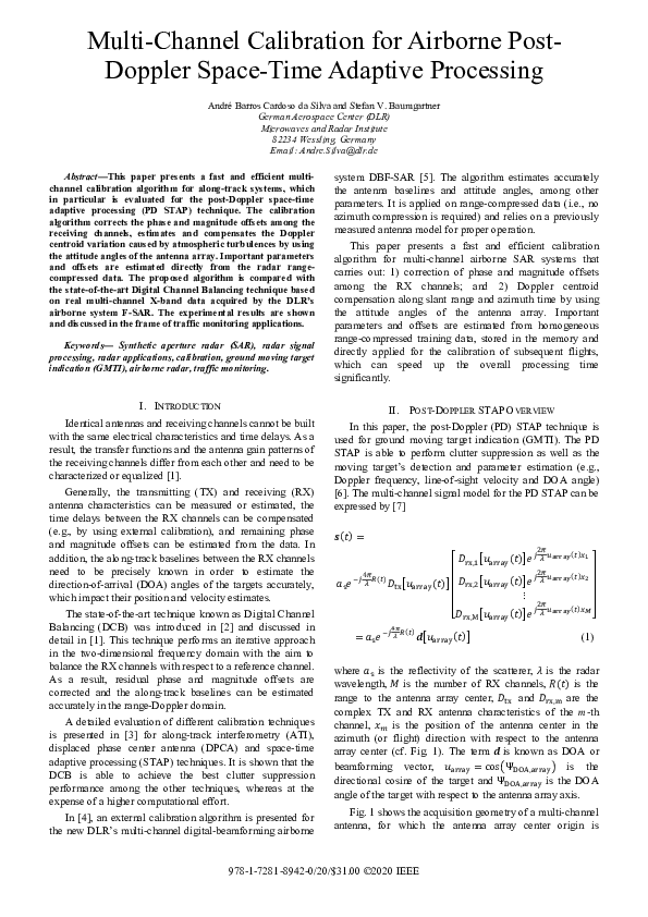 (PDF) Multi-Channel Calibration for Airborne Post-Doppler Space-Time ...
