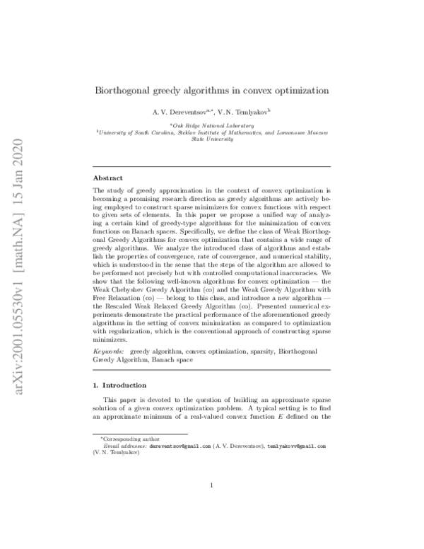 (PDF) Biorthogonal greedy algorithms in convex optimization