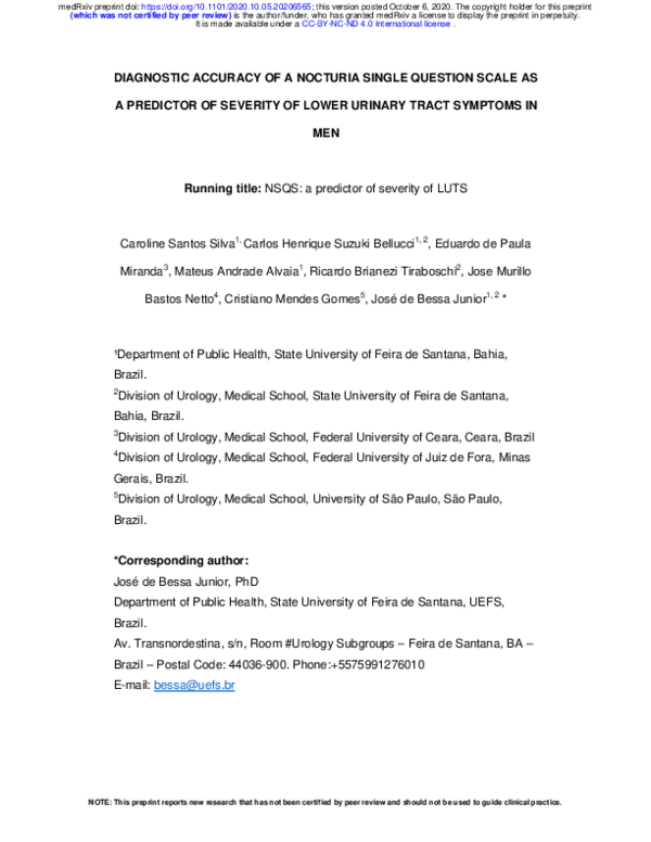 (PDF) Diagnostic Accuracy of a Nocturia Single Question Scale as a ...