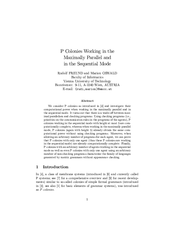 (PDF) P colonies working in the maximally parallel and sequential mode ... (PDF) P colonies working in the maximally parallel and sequential mode ...