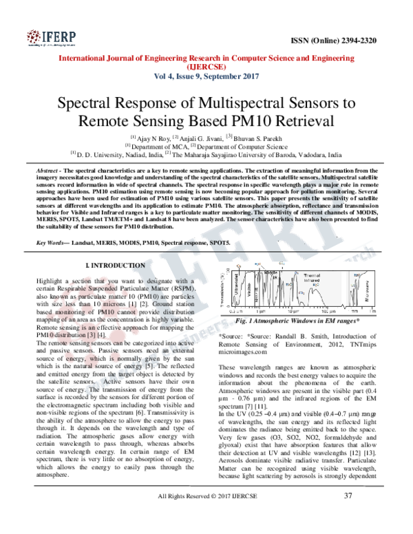 (PDF) Spectral Response of Multispectral Sensors to Remote Sensing ...