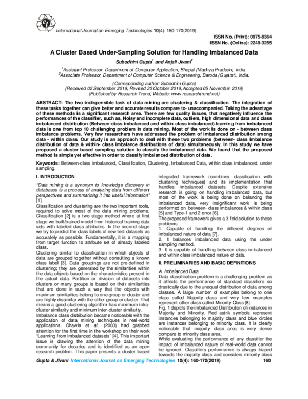 (PDF) A Cluster Based Under-Sampling Solution for Handling Imbalanced Data