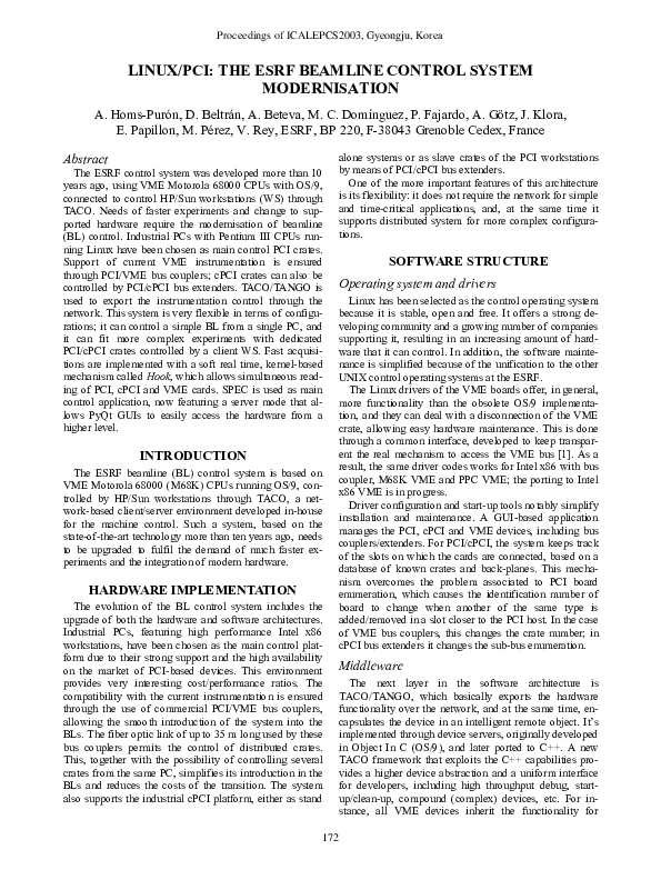 (PDF) Linux / Pci : The Esrf Beamline Control System