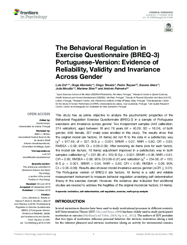 (PDF) The Behavioral Regulation in Exercise Questionnaire (BREQ-3) Portuguese-Version: Evidence ...