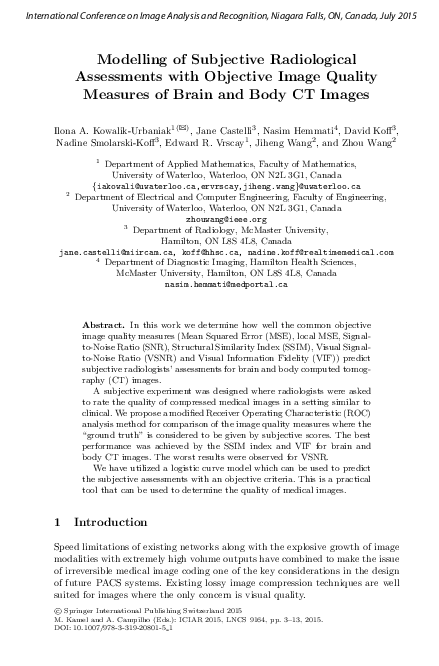 (PDF) Modelling of Subjective Radiological Assessments with Objective ...