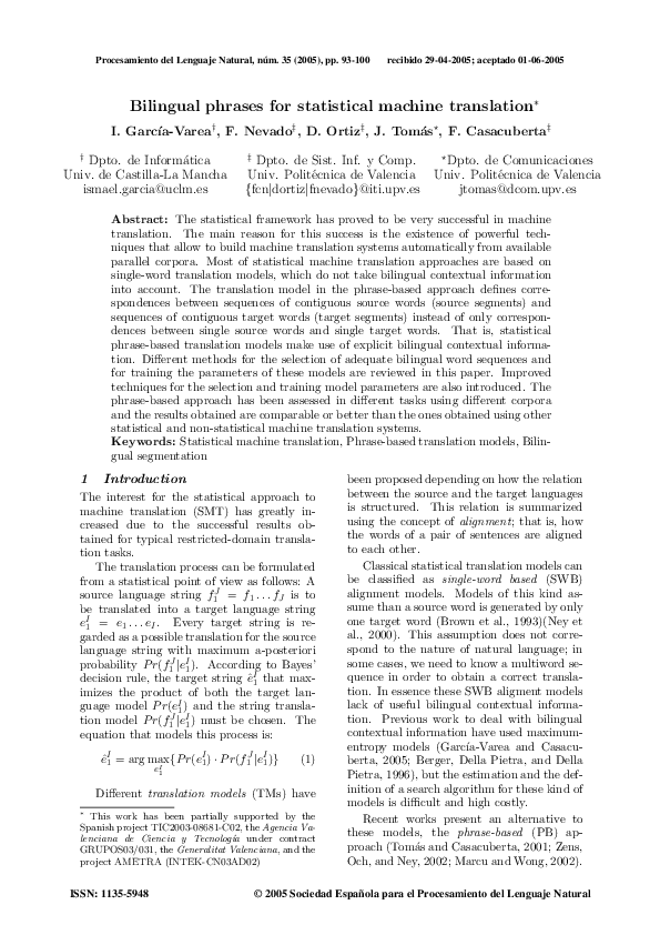 (PDF) Bilingual phrases for statistical machine translation
