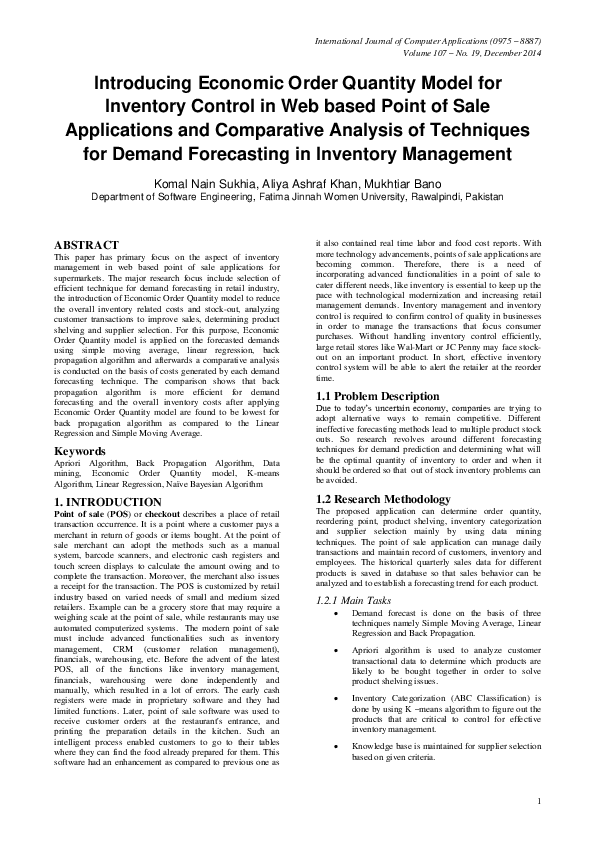 (PDF) Introducing Economic Order Quantity Model for Inventory Control in Web based Point of Sale ...
