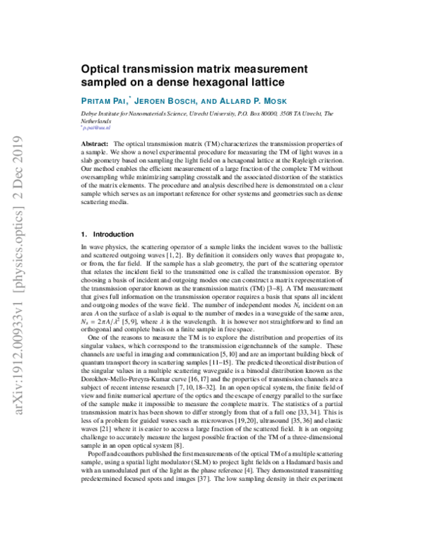 (PDF) Optical transmission matrix measurement sampled on a dense ...