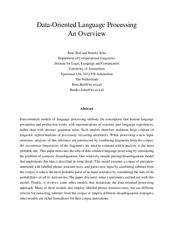 Pdf Data Oriented Language Processing An Overview