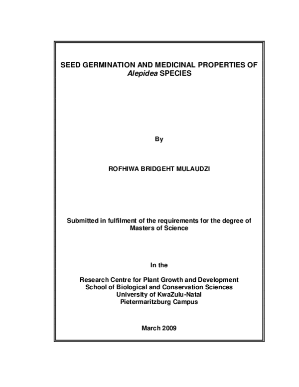 (PDF) SEED GERMINATION AND MEDICINAL PROPERTIES OF Alepidea SPECIES