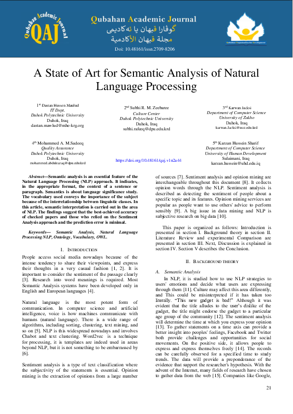 Pdf State Of Art For Semantic Analysis Of Natural Language Processing