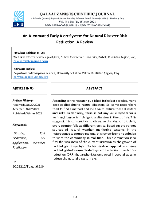 (PDF) An Automated Early Alert System for Natural Disaster Risk ...