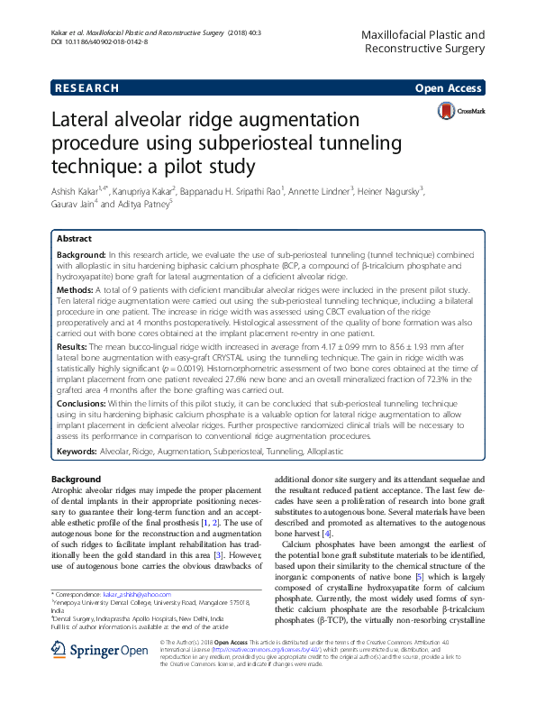 (PDF) Lateral alveolar ridge augmentation procedure using subperiosteal tunneling technique: a ...