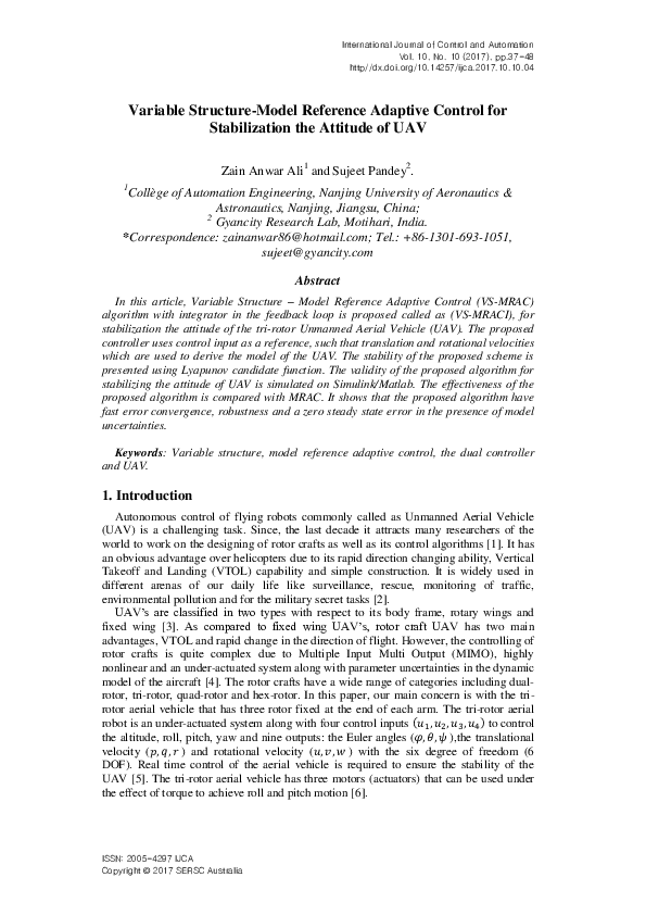 Pdf Variable Structure Model Reference Adaptive Control For