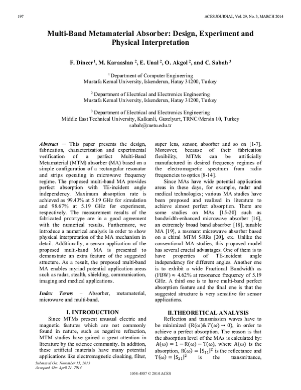 (PDF) Multi-Band Metamaterial Absorber: Design, Experiment and Physical ...