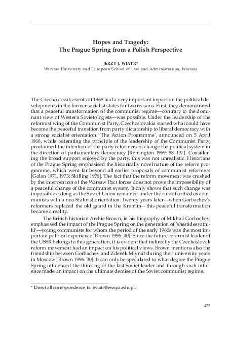 (PDF) Hopes and Tragedy: The Prague Spring from a Polish Perspective