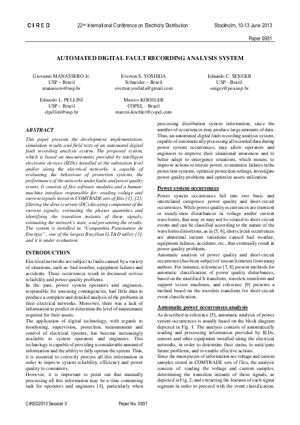 (PDF) Automated digital fault recording analysis system