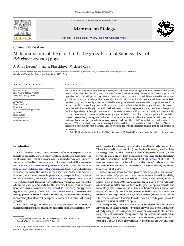 (PDF) Milk production of the dam limits the growth rate of Sundevall's ...