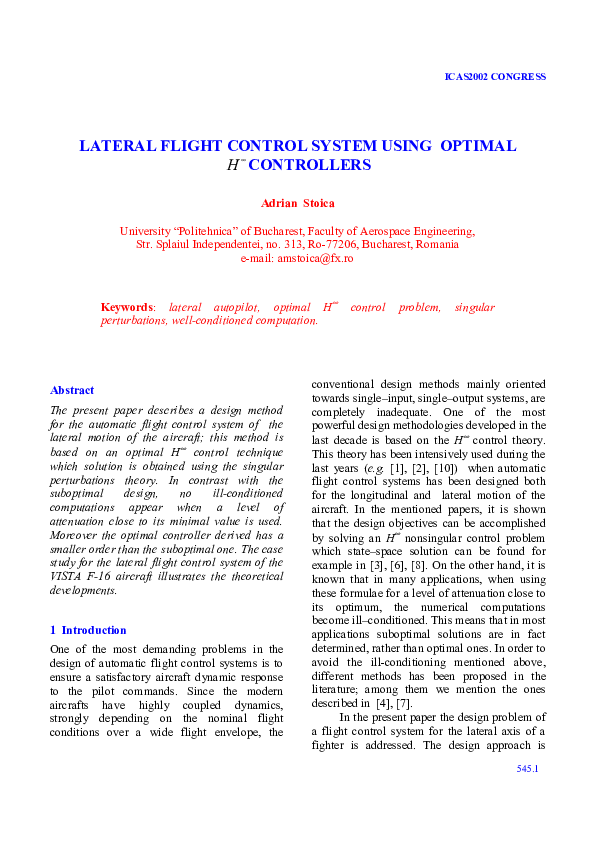 (PDF) Lateral Flight Control System Using Optimal H-Infinity Controllers