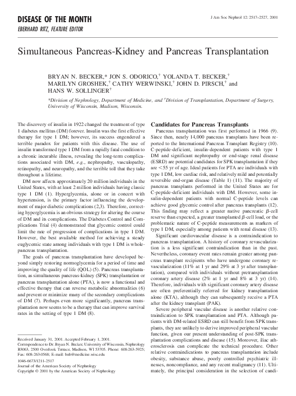 (PDF) Simultaneous pancreas-kidney and pancreas transplantation