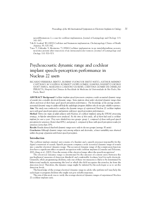 (PDF) Psychoacoustic dynamic range and cochlear implant speech ...