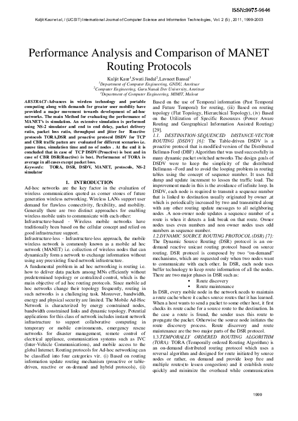 Pdf Performance Analysis And Comparison Of Manet Routing Protocols