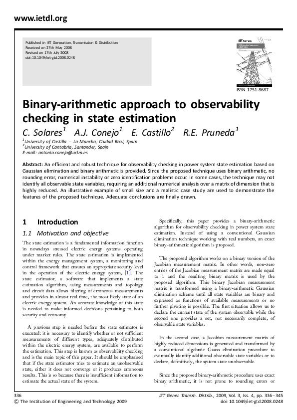 Pdf Binary Arithmetic Approach To Observability Checking In State