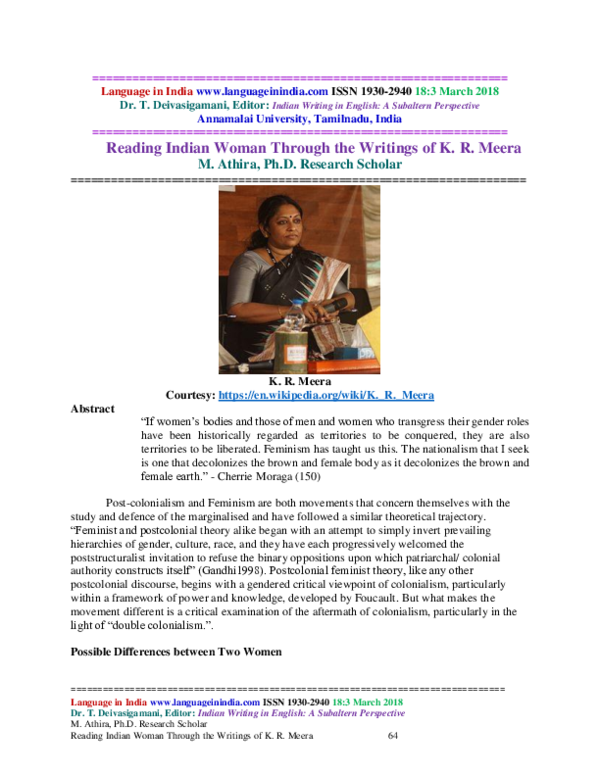 (PDF) Reading Indian Woman Through the Writings of K. R. Meera