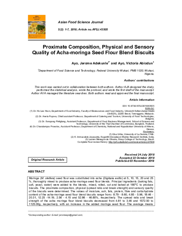 (PDF) Proximate Composition, Physical and Sensory Quality of Acha ...
