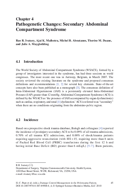 (PDF) Pathogenetic Changes: Secondary Abdominal Compartment Syndrome