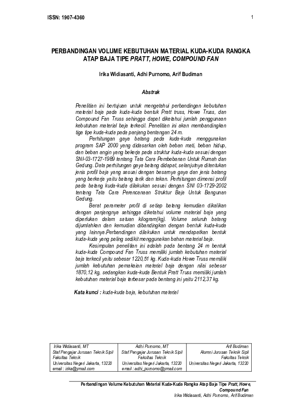 (PDF) Perbandingan Volume Kebutuhan Material Kuda-Kuda Rangka Atap Baja ...