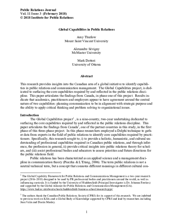 (PDF) Global Capabilities in Public Relations