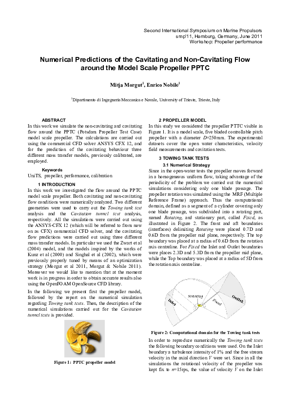 (PDF) Numerical Predictions of the Cavitating and Non-Cavitating Flow around the Model Scale ...