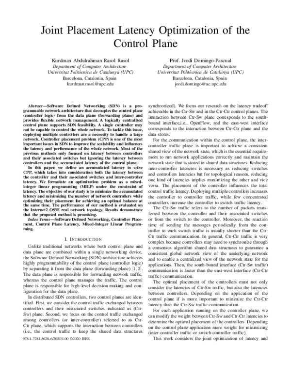 Pdf Joint Placement Latency Optimization Of The Control Plane