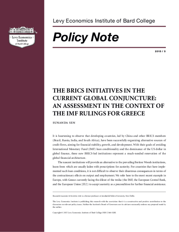 (PDF) The BRICS Initiatives in the Current Global Conjuncture: An ...