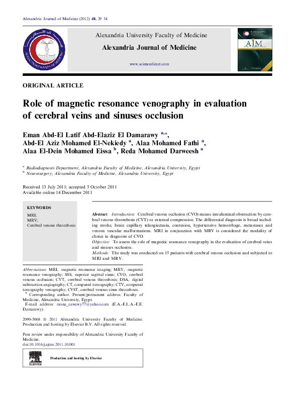 (PDF) Role of magnetic resonance venography in evaluation of cerebral ...
