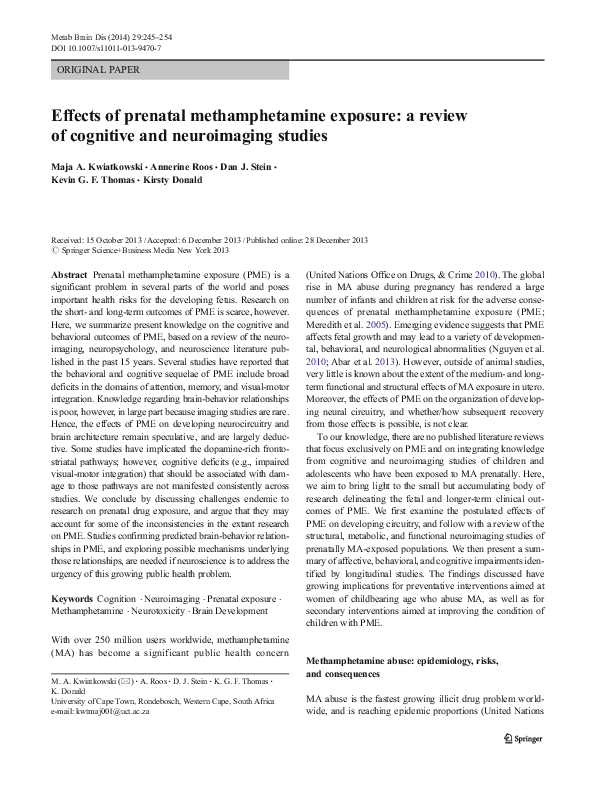 (PDF) The Effects of Prenatal Methamphetamine Exposure on Childhood ...