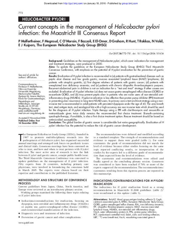 (PDF) Current Concepts In the Management of Helicobacter Pylori ...