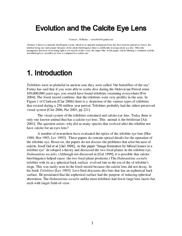 (PDF) Evolution and the Calcite Eye Lens
