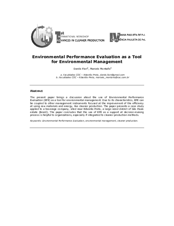(PDF) Environmental Performance Evaluation as a Tool for Environmental ...