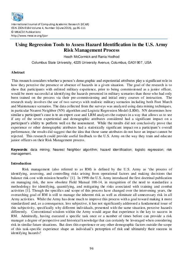(PDF) Using Regression Tools to Assess Hazard Identification in the U.S ...