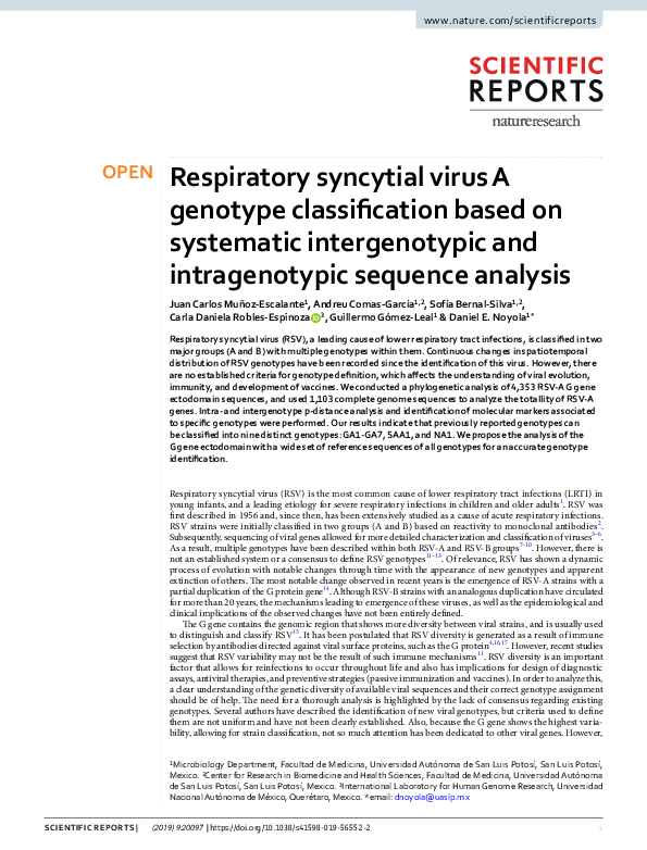 (PDF) Respiratory syncytial virus A genotype classification based on ...