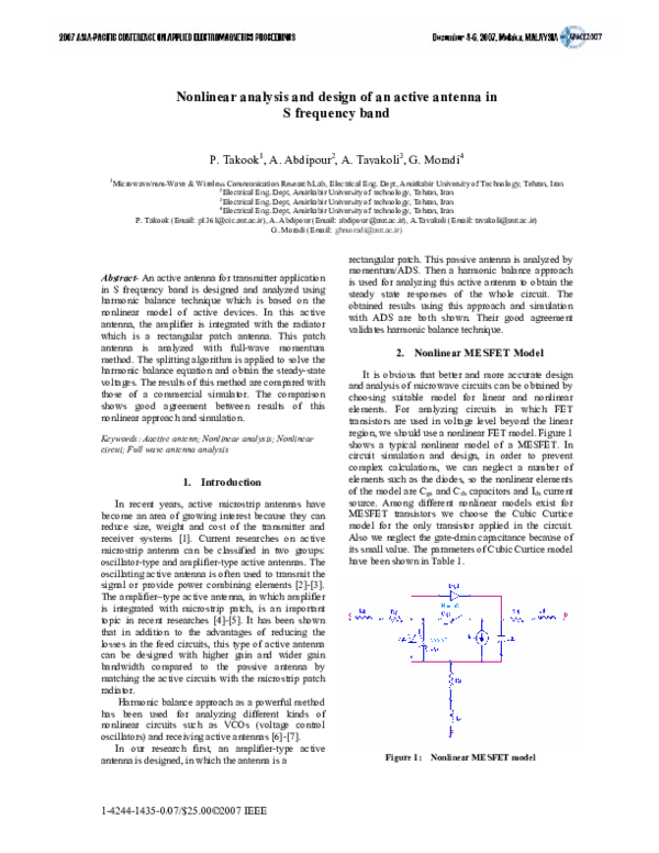 (PDF) Nonlinear analysis and design of an active antenna in S frequency ...